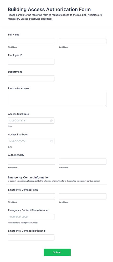 Building Access Authorization Form Template Jotform