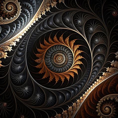Symmetrical Fractal Abstract Deep Blacks And Metallic Silver And Bronze With Intricate Textures