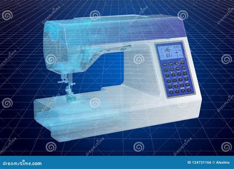 Visualization 3d Cad Model Of Sewing Machine Blueprint 3d Rend Stock Illustration