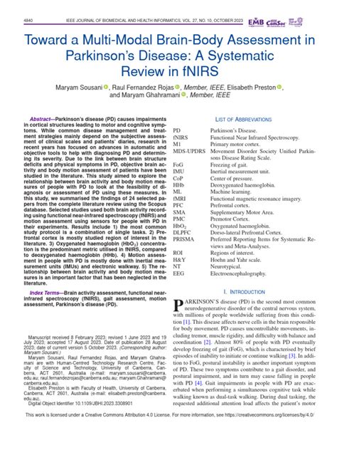 Toward A Multi Modal Brain Body Assessment In Parkinsons Disease A Systematic Review In Fnirs
