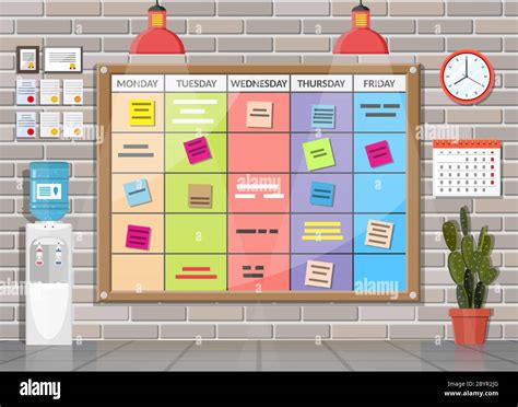 Scrum Agile Board In Office Interior Bulletin Board Hanging On Wall