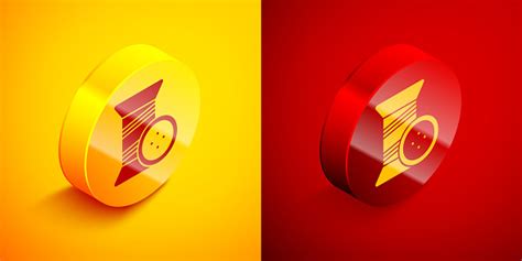 주황색과 빨간색 배경에서 격리된 스풀 및 단추 아이콘의 등색 재봉 스레드입니다 원사 스풀 스레드 보빈 서클 버튼입니다 벡터 일러스트레이션 3차원 형태에 대한 스톡 벡터 아트