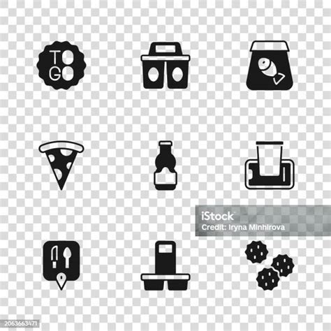 커피 컵 모바일에서 음식 주문 쿠키 비스킷 소스 병 온라인 생선 및 슬라이스 피자 아이콘을 설정합니다 벡터 검은색에 대한 스톡 벡터 아트 및 기타 이미지 Istock