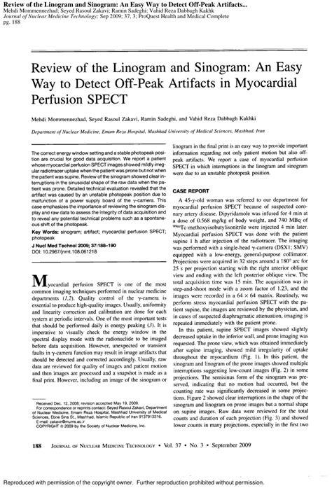 Pdf Review Of The Linogram And Sinogram An Easy Way To Detect Off Peak Artifacts In