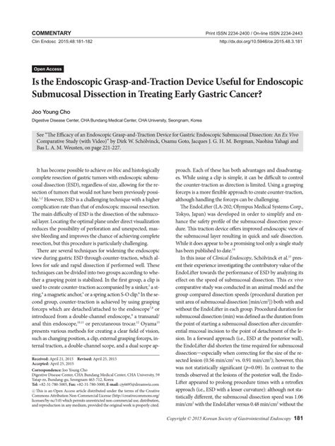 Pdf Is The Endoscopic Grasp And Traction Device Useful For Endoscopic Submucosal Dissection In
