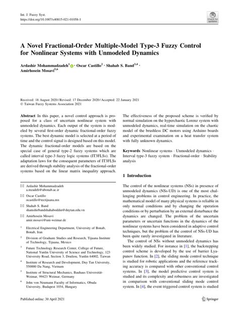 A Novel Fractional Order Multiple Model Pdf Control Theory Fuzzy Logic