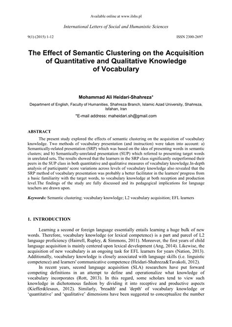 pdf the effect of semantic clustering on the acquisition of quantitative and qualitative