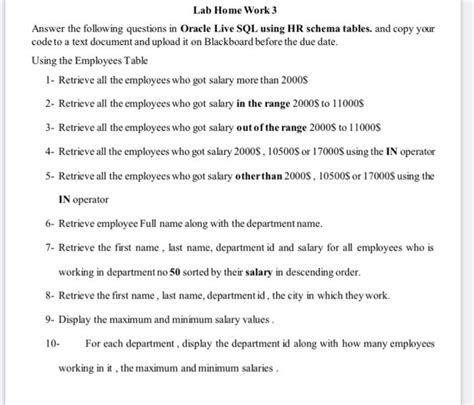 Solved Answer The Following Questions In Oracle Live Sql