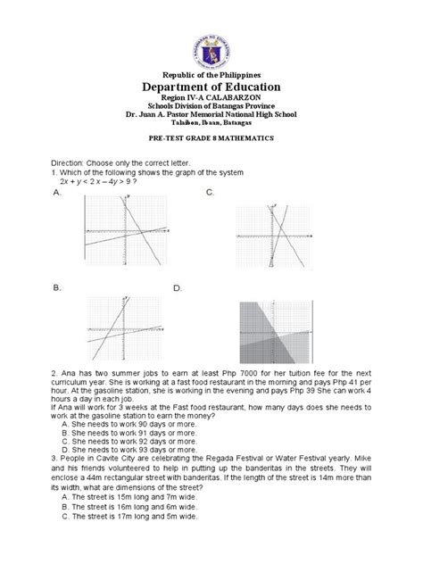 Pre Test G8 Mathematics Second Quarter Pdf Geometry Elementary Geometry