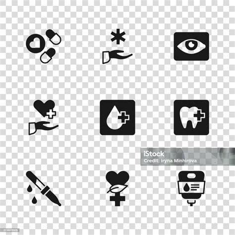 Ethnoscience 치과 진료소 위치 Iv 백 혈액 검사 적목 현상 의학 알약 또는 정제 십자가 아이콘이있는 병원 의료 및 심장을 설정합니다 벡터 1위에 대한 스톡 벡터