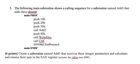 5 The Following Main Subroutine Shows A Calling