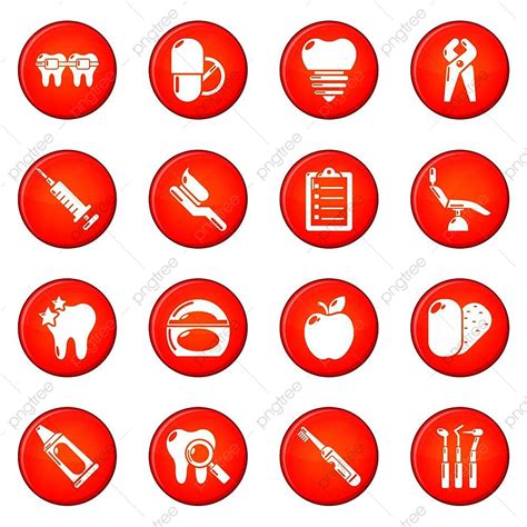 Circles Red Clipart Vector Stomatology Dental Icons Set Vector Red
