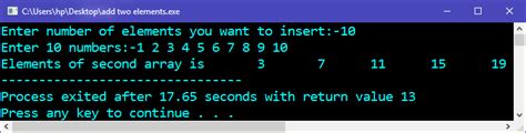 Program In C To Sum Of Each Two Elements Of Given Array Insert Into