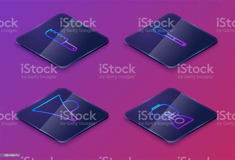 등등계 선 빵 칼 깔때기 또는 필터 숟가락과 블렌더를 설정합니다 파란색 정사각형 버튼 벡터 3차원 형태에 대한 스톡 벡터 아트 및 기타 이미지 Istock