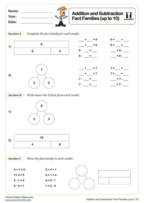 Addition And Subtraction Fact Families Up To 10 Ks1 Addition Worksheet