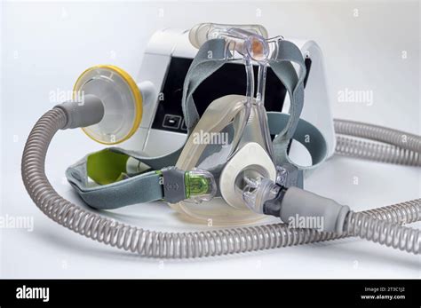Continuous Positive Airway Pressure System Includes Of Cpap Machine Mask Tube On White