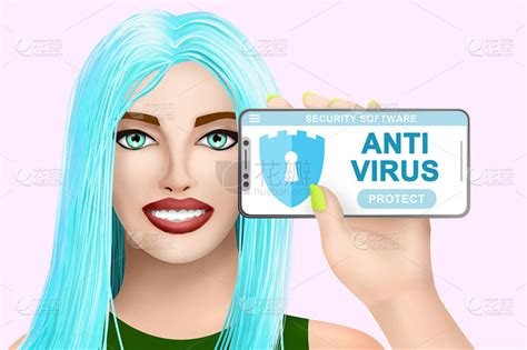 可爱的 病毒 概念 绘画插图 计算机软件 背景聚焦 女孩 商务 安全 计算机