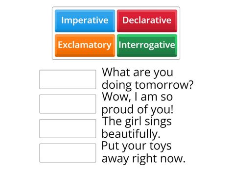 Types Of Sentences Declarative Interrogative Imperative And Exclamatory Match Up