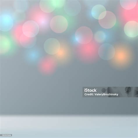 밝은 회색 파란색 은 멀티 컬러 보케와 배경에 초점을 맞췄다 제품 디스플레이에 대한 모형은 파스텔 배경이 흐려집니다 컬러 라이트 공간을 복사합니다 벡터 일러스트레이션 0명에