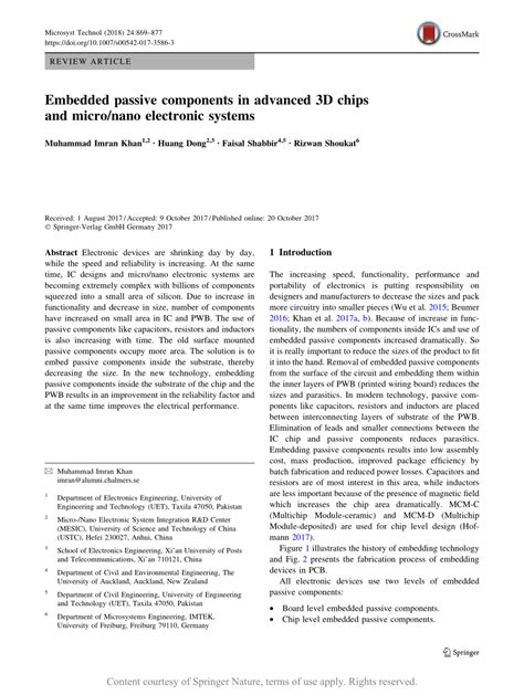 Embedded Passive Components In Advanced 3d Chips And Micronano