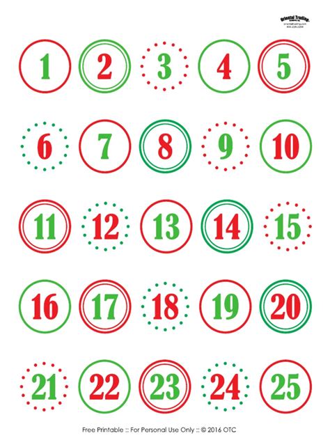 Original Printable Advent Calendar Numbers Download Pdf