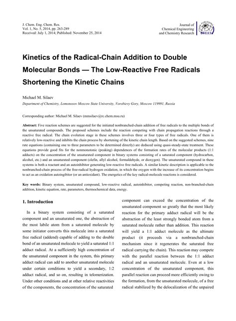 Pdf Kinetics Of The Radical Chain Addition To Double Molecular Bonds