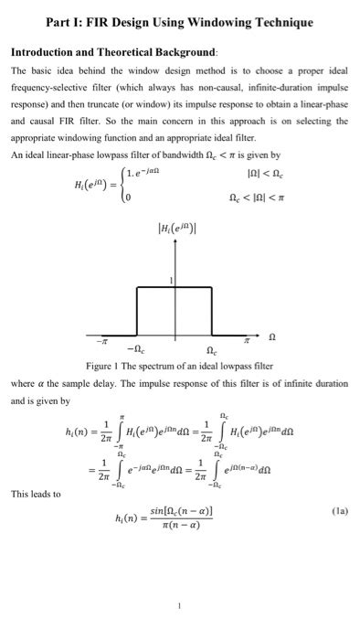 Solved Part I Fir Design Using Windowing Technique