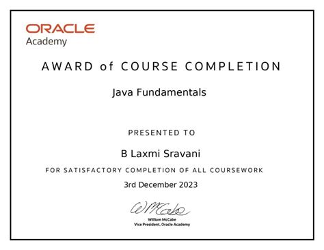 Completed Java Course At Oracle Laxmi Sravani B Posted On The Topic
