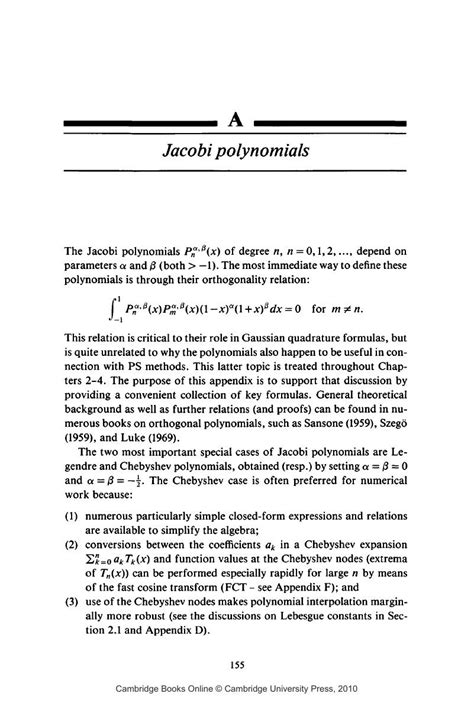 Jacobi Polynomials A A Practical Guide To Pseudospectral Methods