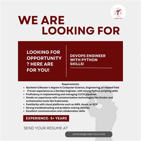 Tarsytech Pvt Ltd On Linkedin Devopsengineer Python Ci Cloud