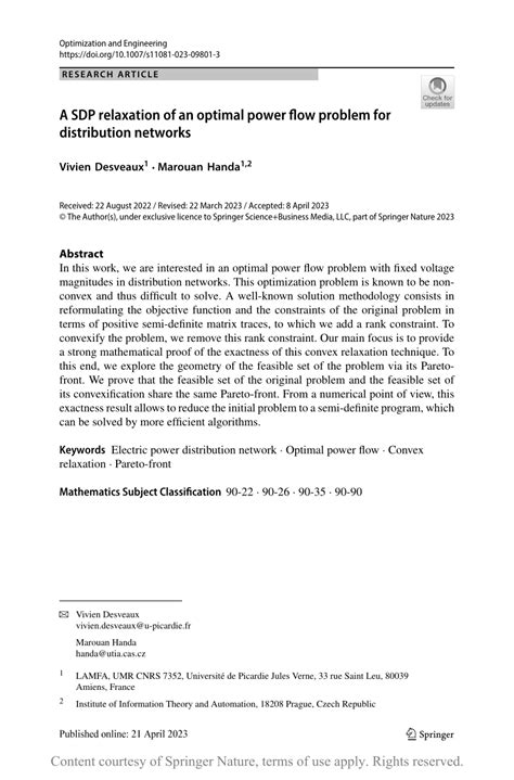 A SDP Relaxation Of An Optimal Power Flow Problem For Distribution Networks