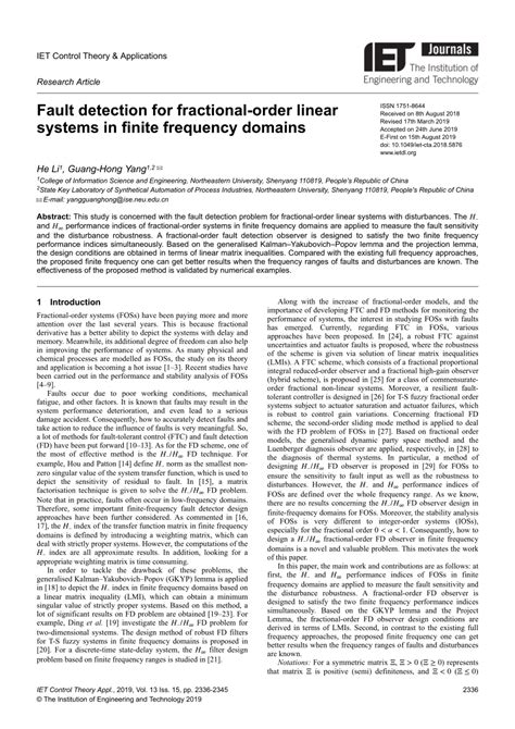 Fault Detection For Fractional Order Linear Systems In Finite Frequency