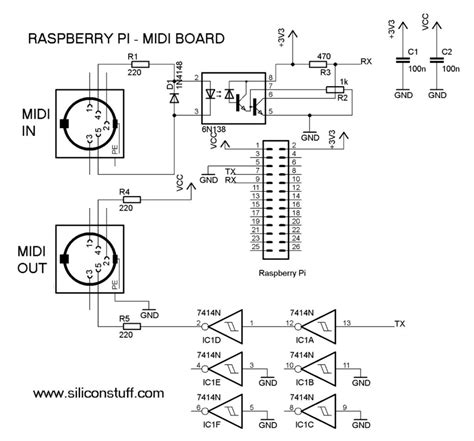 Raspberry Pi Purpose Of The Schmitt Trigger In This Midi Circuit