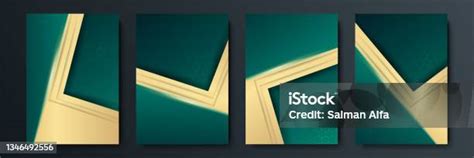 그라데이션 및 기하학적 교차 선 모양의 벡터 미니멀리즘 커버 설계 다크 그린과 골드 배너 디자인 최신 커버 템플릿 세트 0명에 대한 스톡 벡터 아트 및 기타 이미지 Istock
