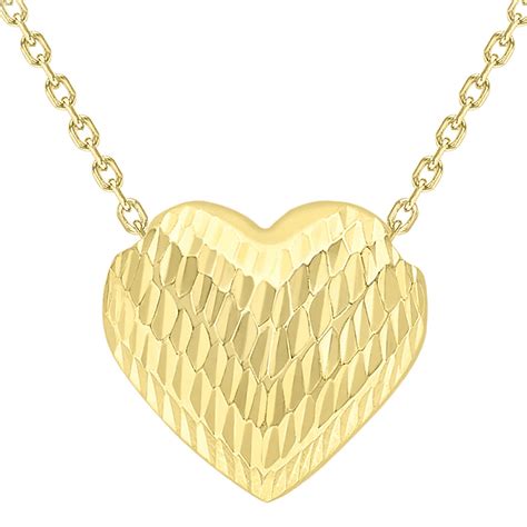 9k Yellow Gold 122mm X 112mm Diamond Cut Sliding Heart Necklace 1775