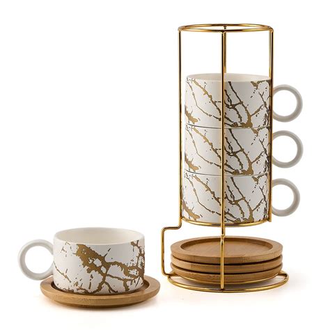 Luka Porcelain Espresso Cup With Metal Stand 6 Ounce
