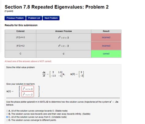 Solved Section 7 8 Repeated Eigenvalues Problem 2 1 Point Chegg Com