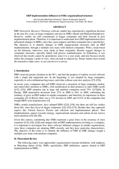 Pdf Erp Implementation Influence In Smes Organizational Structure