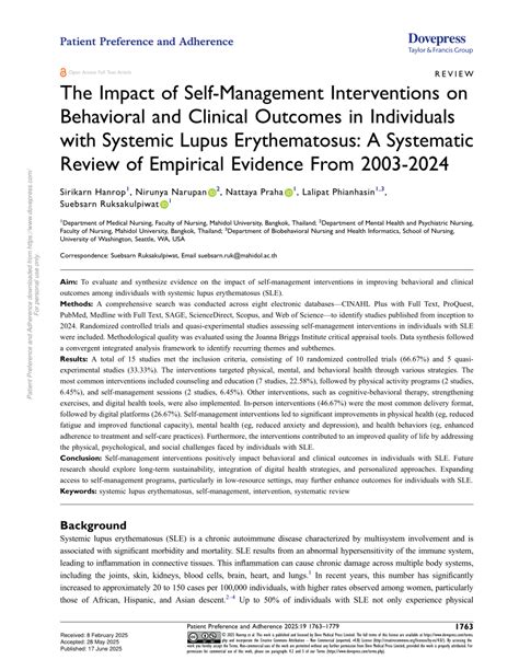 Pdf The Impact Of Self Management Interventions On Behavioral And