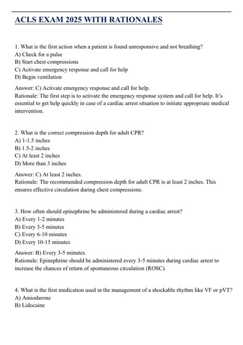Acls Exam 2025 With Rationales Updated 2025 Complete Questions And Answers Solved 100