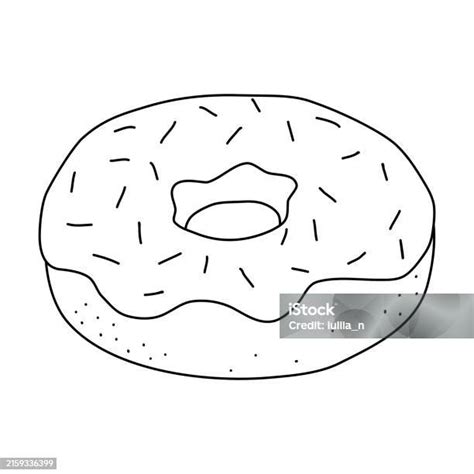 아이싱과 스프링클이 있는 맛있는 도넛 색칠하기 책을 위한 낙서 스타일의 평면 벡터 윤곽선 가리기에 대한 스톡 벡터 아트 및 기타 이미지 가리기 검은색 낙서 드로잉