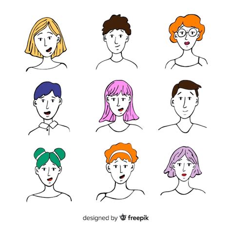 손으로 그린 사람들 아바타 모음 무료 벡터