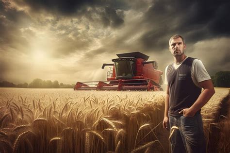 Premium Photo Farmer And Agricultural Tractor In The Field Neural Network Ai Generated Art