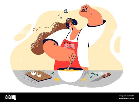 Woman Housewife Cook Breakfast Dancing Listening To Incendiary Music