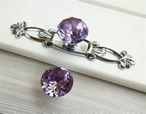 Purple Crystal Glass Drawer Knob Cabinet Door Pull Dresser Rhinestone Handle Kitchen Furniture