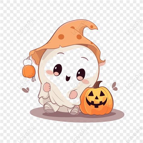 귀여운 할로윈 캐릭터 클립 아트 호박 만화 옆에 귀여운 작은 유령 벡터 Png 일러스트 무료 다운로드 Lovepik