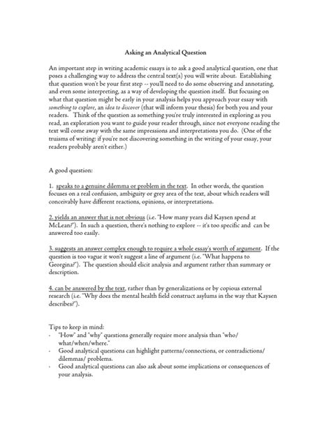 Analytical Questions Pdf Question Essays