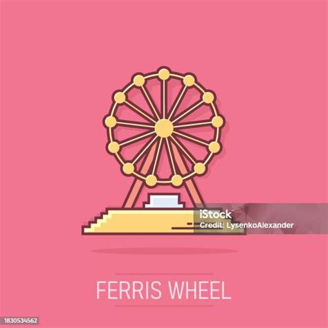 벡터 만화 스타일에서 만화 관람차 아이콘입니다 박 기호 그림 그림에의 회전 목마 놀이 타고 비즈니스 스플래시 효과 개념