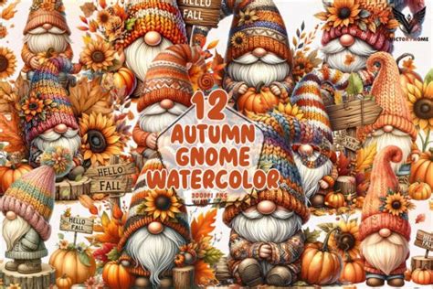 Autumn Gnome Watercolor Clipart Png Graphic By Victoryhome · Creative