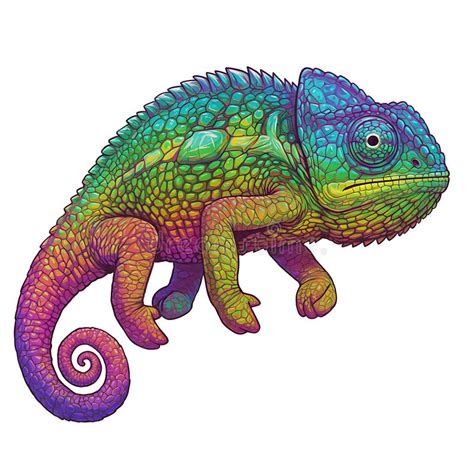 Illustration Of A Chameleon With Vibrantly Colored Scales Blending Shades Of Blue Stock